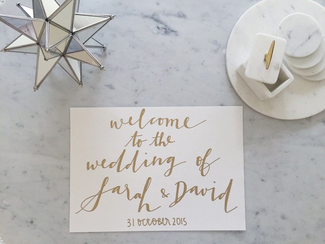 Custom A3 Hand Drawn Metallic Gold Lettering Sign / Welcome Sign ...