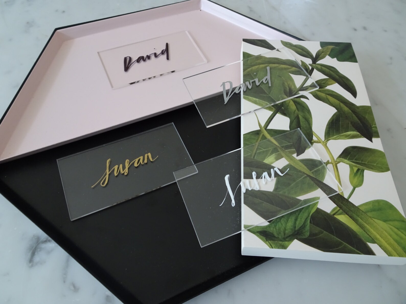 White Lettering Perspex Clear Place Card Custom Hand Drawn / Acrylic ...