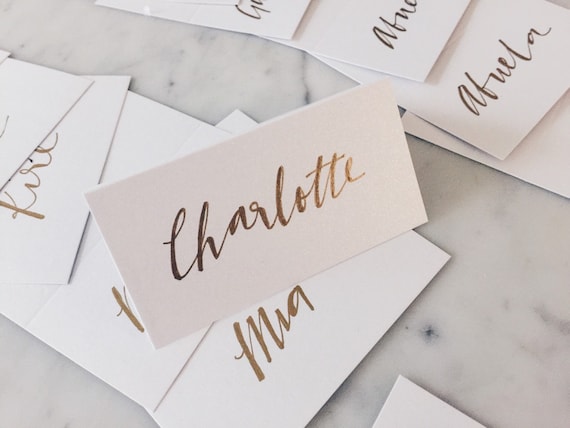 Custom Hand Drawn Metallic Gold Lettering Sign / Name Cards | Etsy