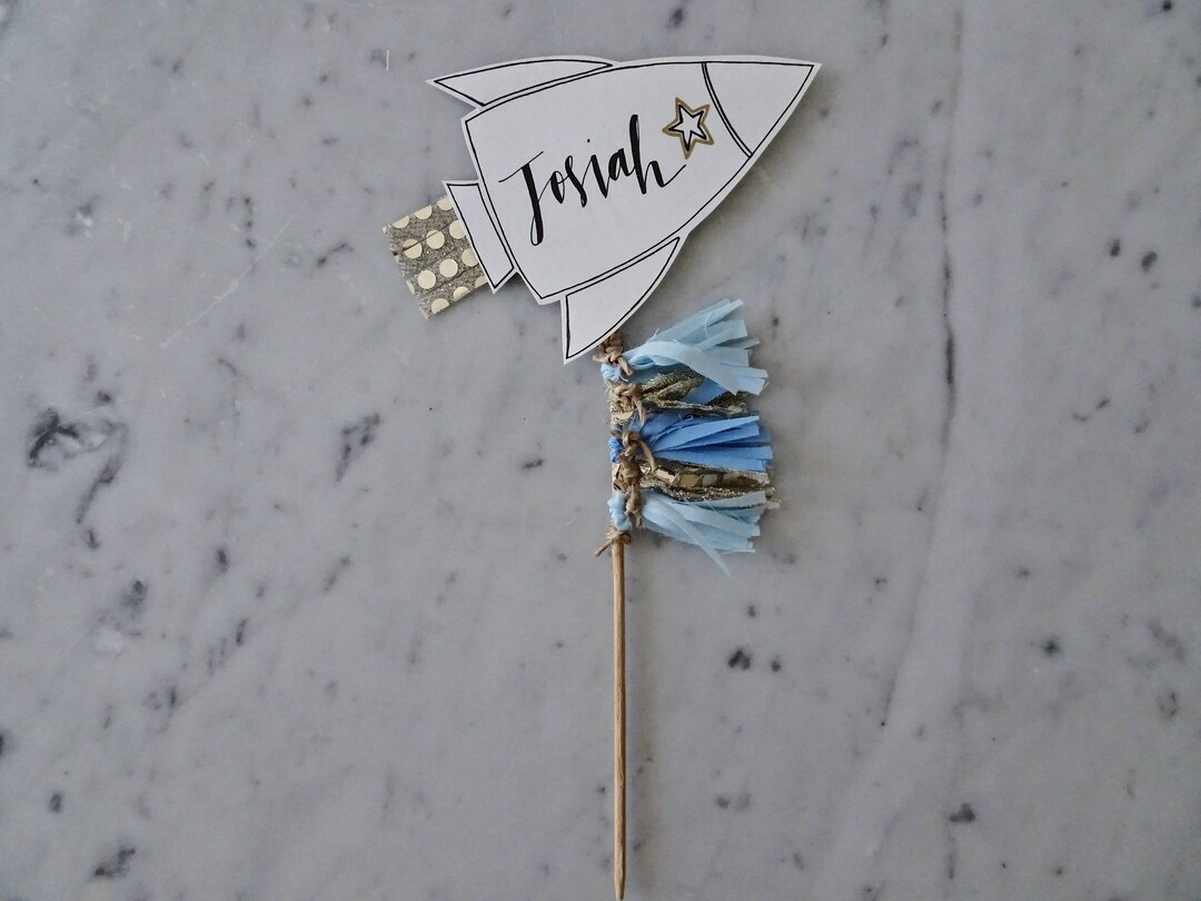 Rocket Cake Topper / Modern Calligraphy / Custom Hand Lettered / Blue ...