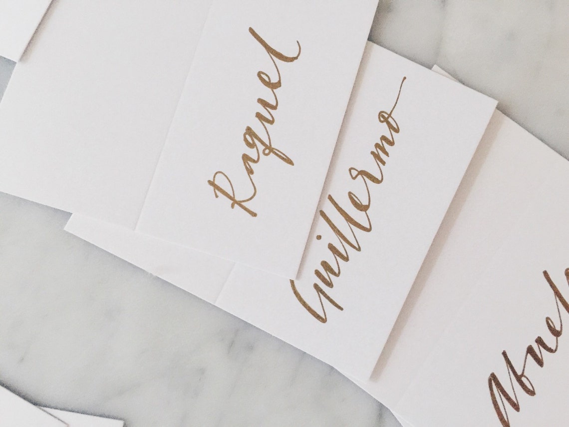 Custom Hand Drawn Metallic Gold Lettering Sign / Name Cards Tags ...