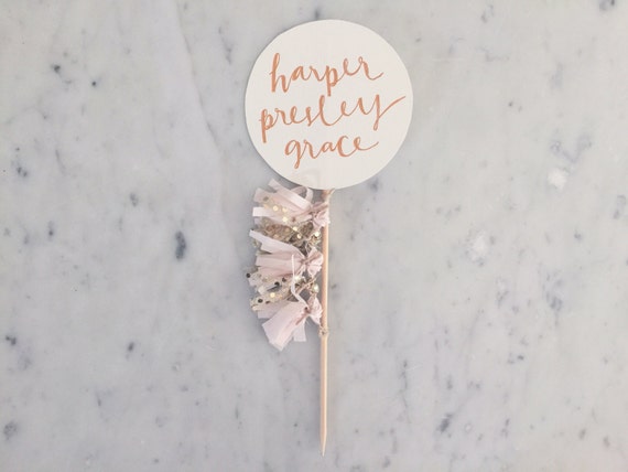 Cake Topper / Rose Gold Modern Calligraphy / Custom Hand | Etsy