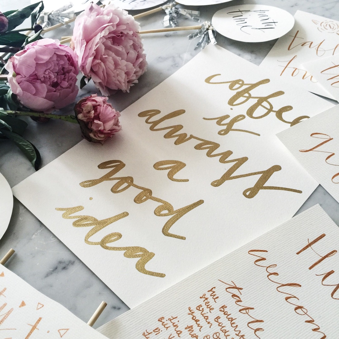 Custom A4 Hand Drawn Metallic Gold Lettering Sign / Coffee Sign / Made ...