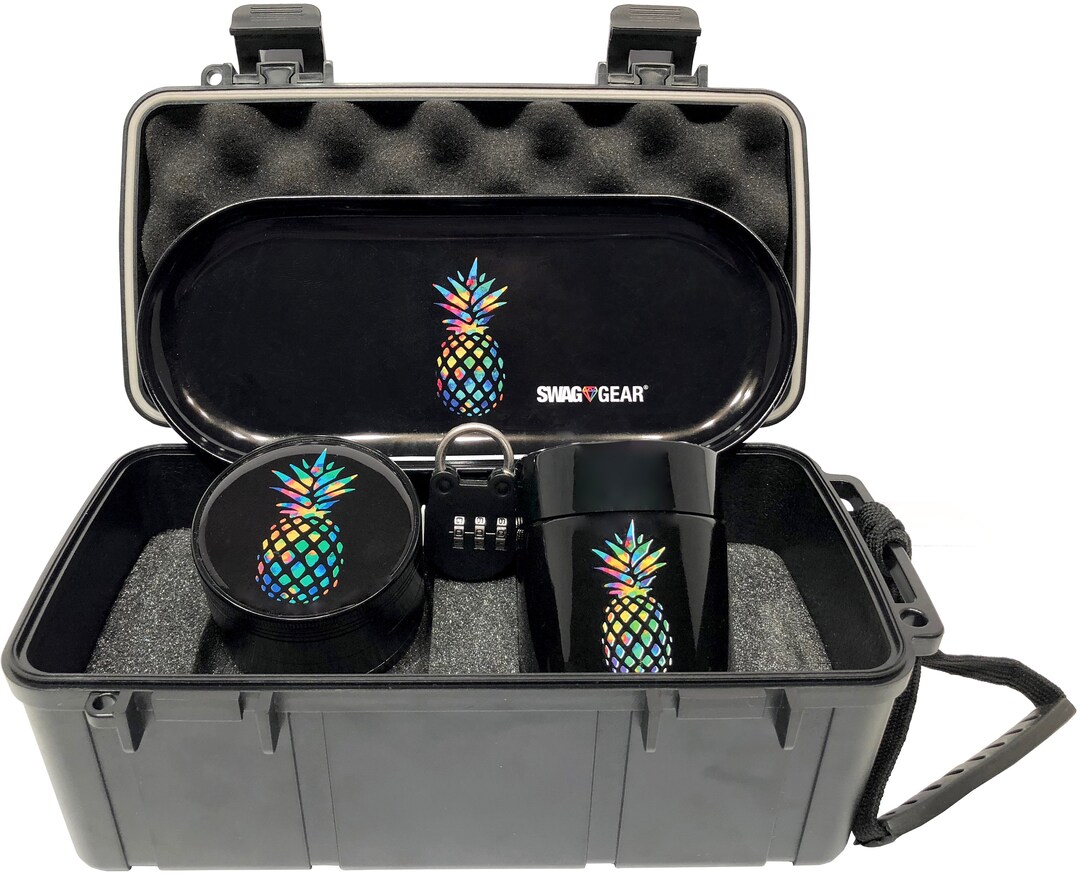Pineapple Locking Stash Box Combo: Smell Proof Travel Case With Grinder ...