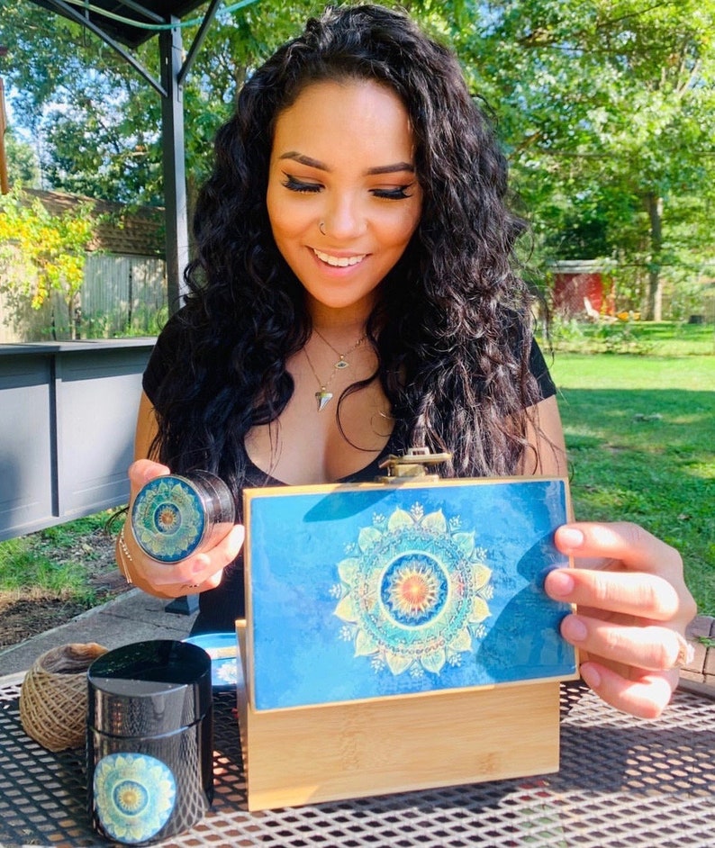 Blue Mandala Stash Box Combo Large 4 Part Grinder Mandala | Etsy