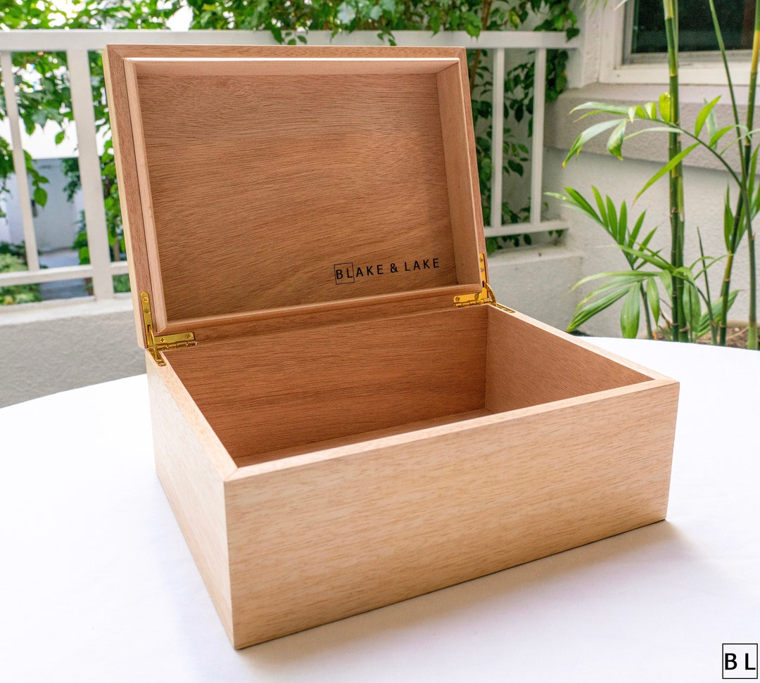 Large Wooden Keepsake Box With Lid - Wood Storage Box for Home ...