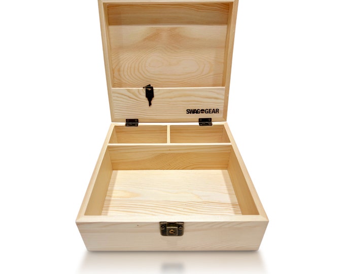 Natural Wood Compartnment Box With Lock Locking Storage Box With Hinged ...