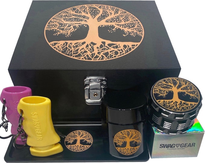 Tree of Life Stash Box Combo Locking Stash Box Grinder Stash Jar and ...