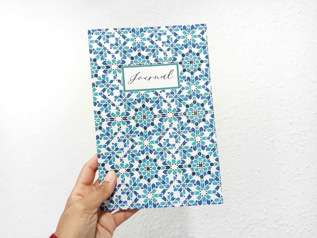 Notebook - 6x9" - 120 Lined Pages - Blue Moroccan Geometric Pattern ...