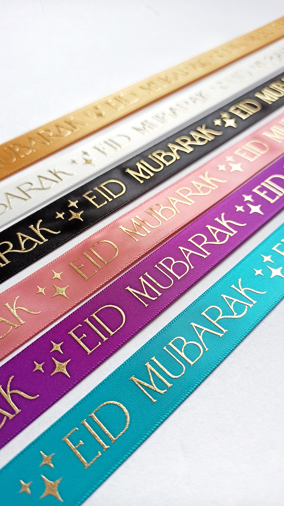 Eid Mubarak Ribbon - 10 Yards - Satin Gold, Gold Foil Printing | Eid ...