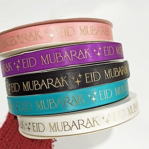 Eid Mubarak Ribbon - 10 Yards - Satin Gold, Gold Foil Printing | Eid ...