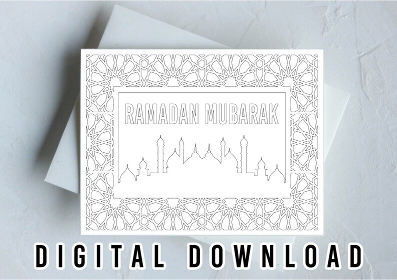 PRINTABLE Ramadan Colouring Card Color in DIGITAL Ramadan Eid Mubarak ...