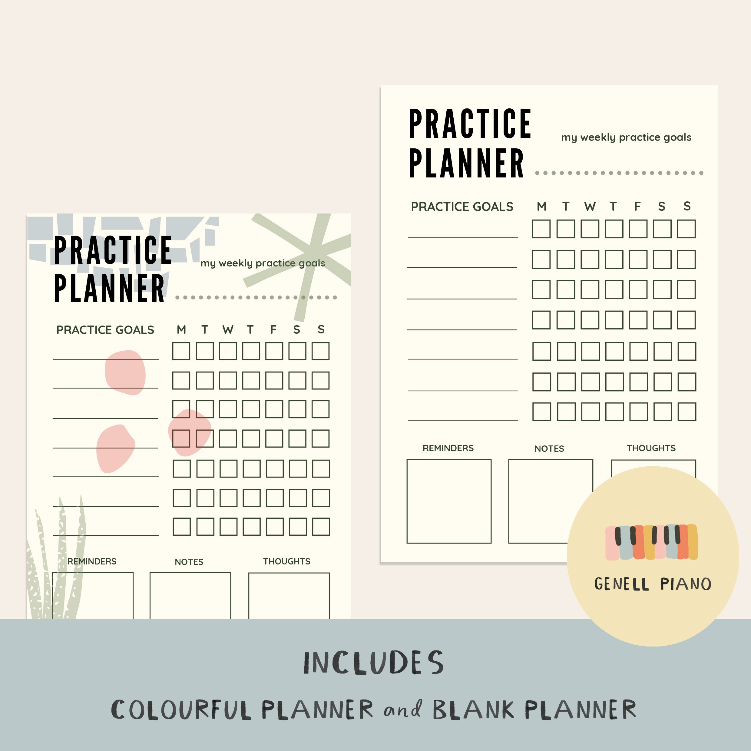 Practice Planner - for Musicians / Students - Printable - Notes ...