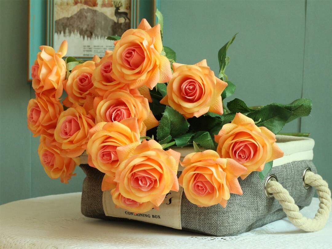 Real Touch Roses Orange Flowers Silk Lates Flowers DIY Fall - Etsy