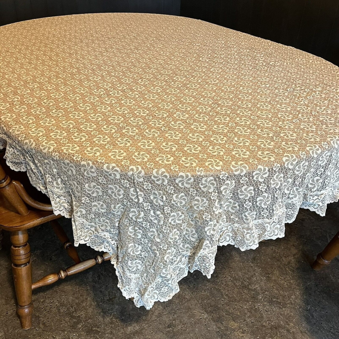 Vintage Lace Tablecloth Beige Pinwheel Floral Pattern Delicate ...