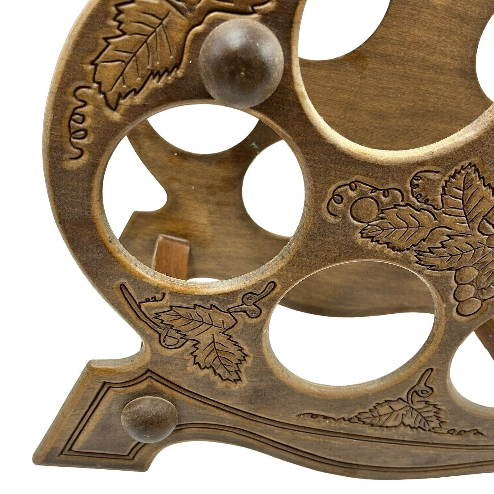 Vintage Carved Wood Wine Bottle Rack Holder Display Holds 6 Grapes ...