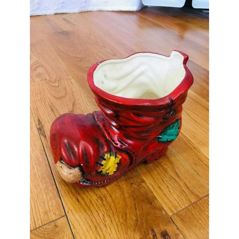 Old Shoe Ceramic Planter With Big Toe, Red With Patches, Hand Painted ...