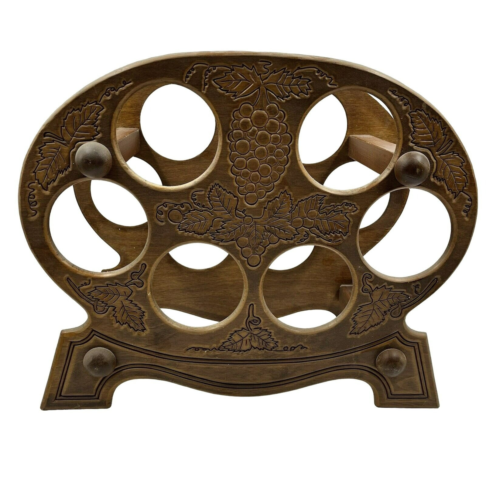Vintage Carved Wood Wine Bottle Rack Holder Display Holds 6 Grapes ...