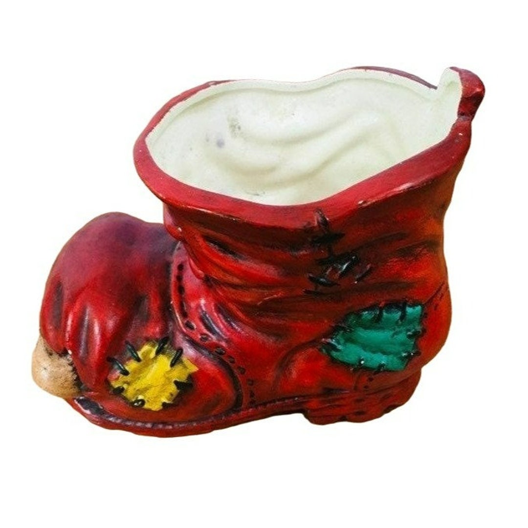 Old Shoe Ceramic Planter With Big Toe, Red With Patches, Hand Painted ...