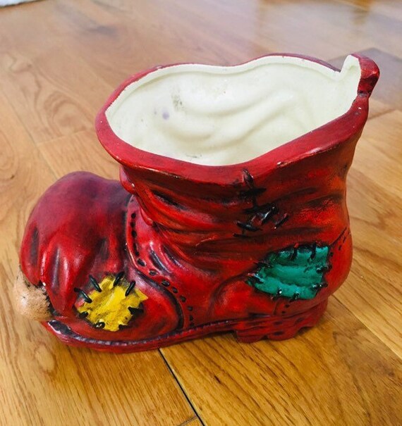 Old Shoe Ceramic Planter With Big Toe Red With Patches Hand | Etsy