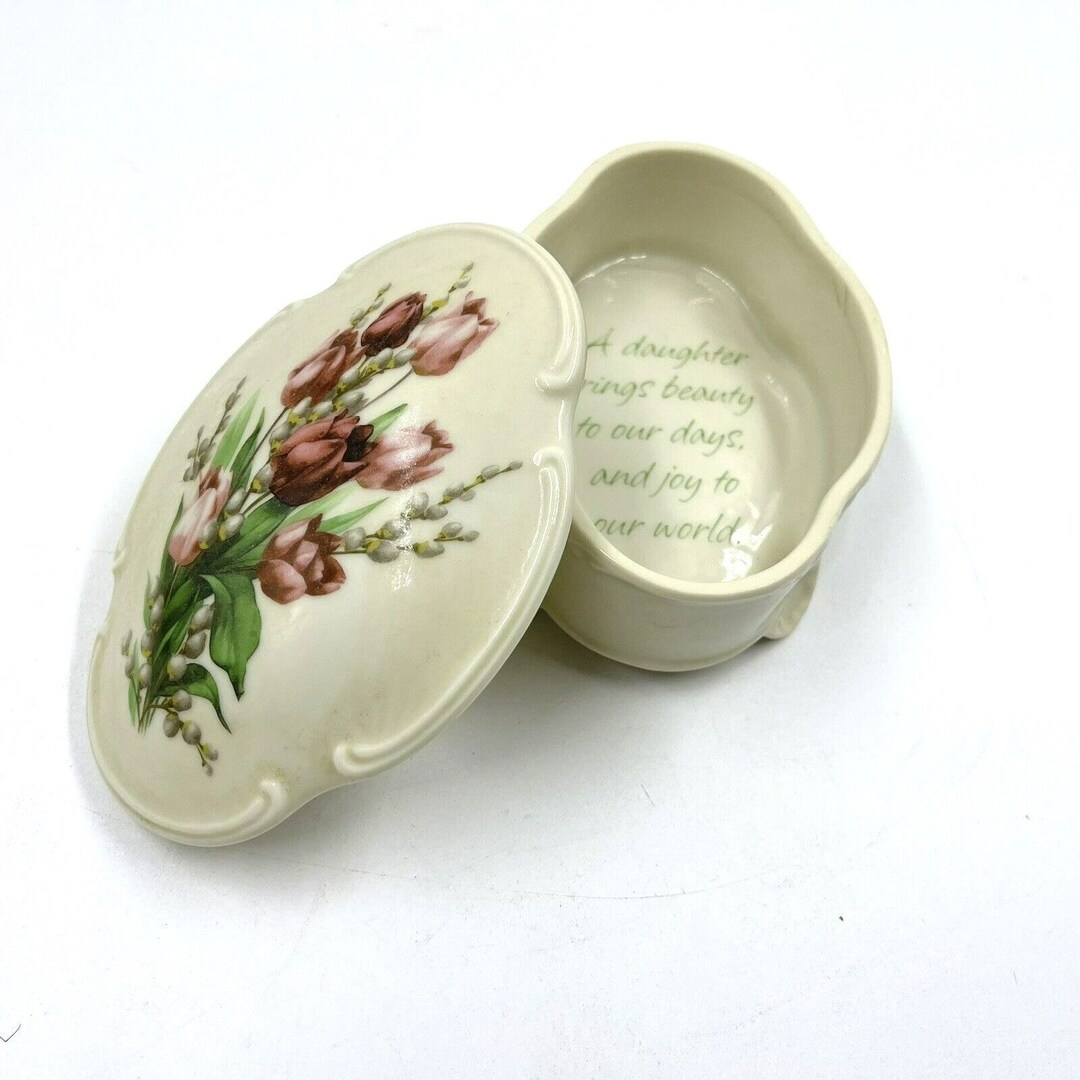 Trinket Music Box Porcelain Tulip Floral Daughter Gift Jewelry Storage ...