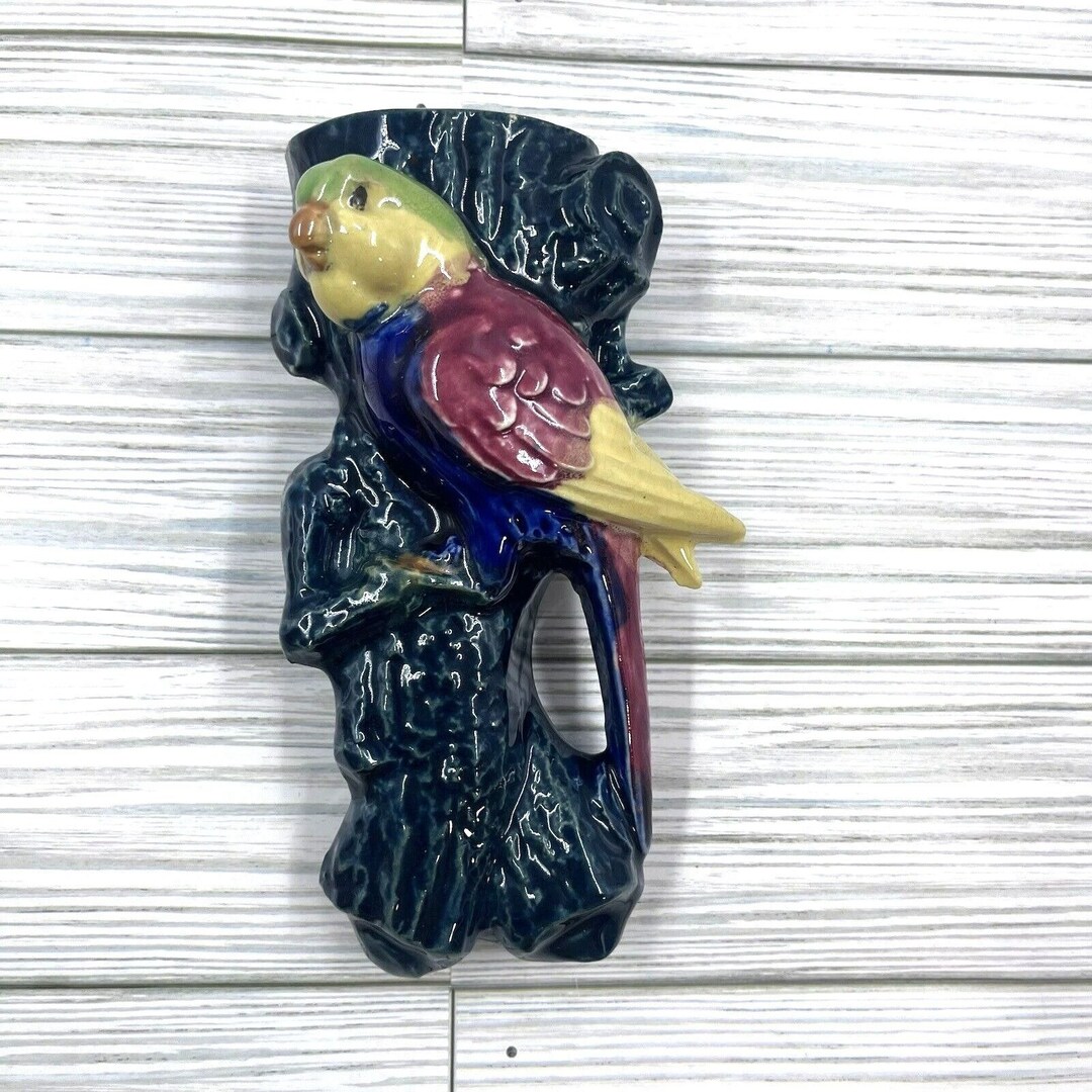Vintage Wall Pocket Parrot Tropical Bird Made in Japan Planter Vase ...