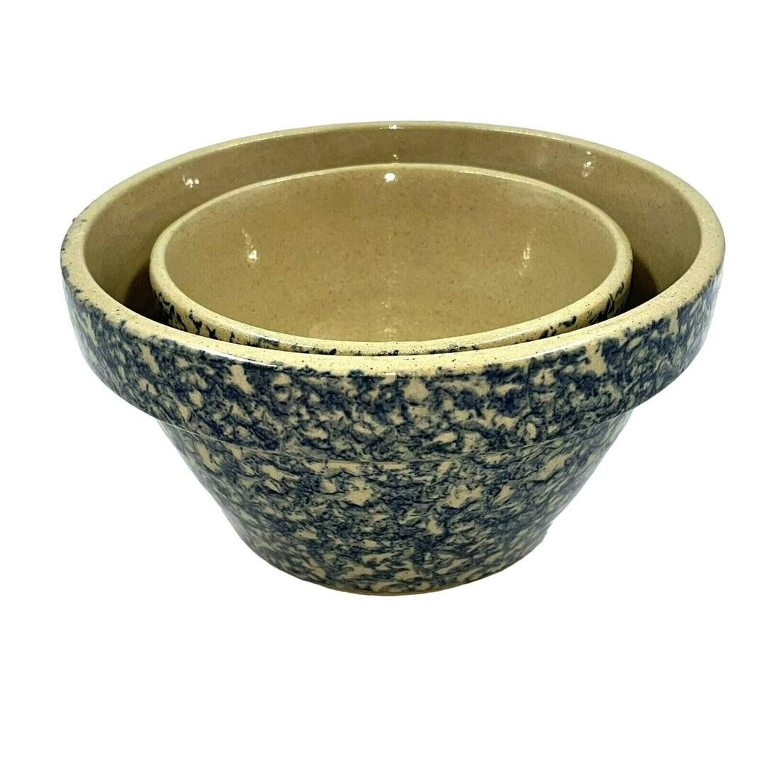 Vtg Studio Art Pottery Stoneware Crockery Nesting Bowls Set of 2 Blue ...