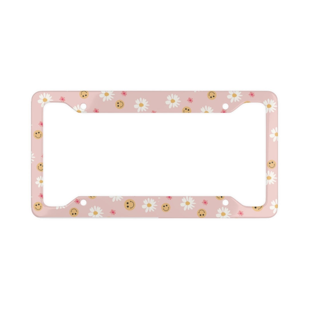 Pink and White Floral Smiley Face License Plate Frame - Etsy