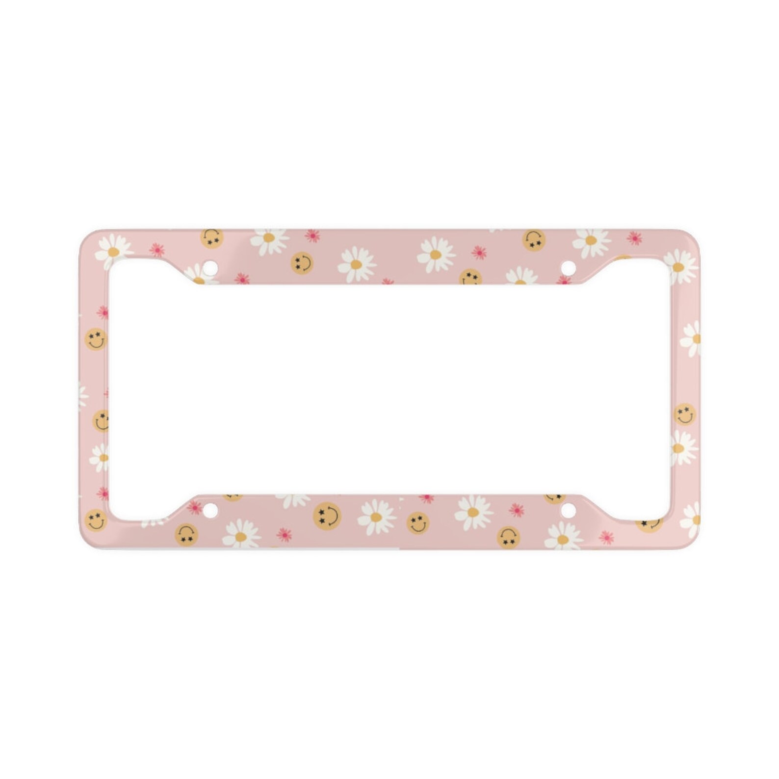 Pink and White Floral Smiley Face License Plate Frame - Etsy