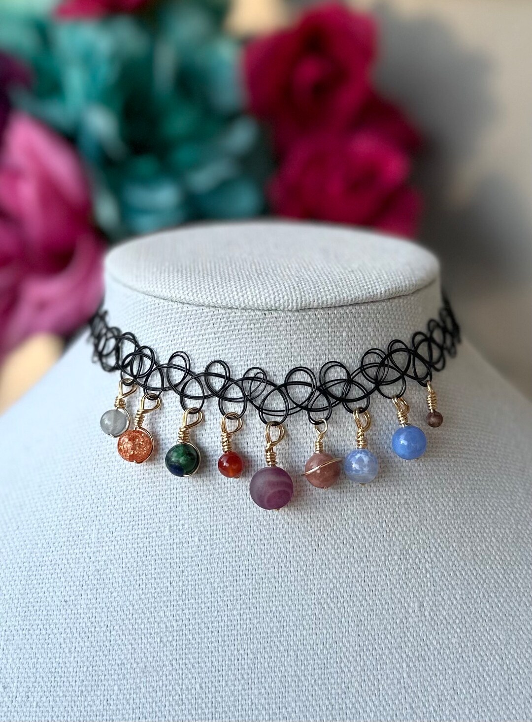 Solar System Choker - Crystal Bead Astrology Stretch Choker Necklace ...