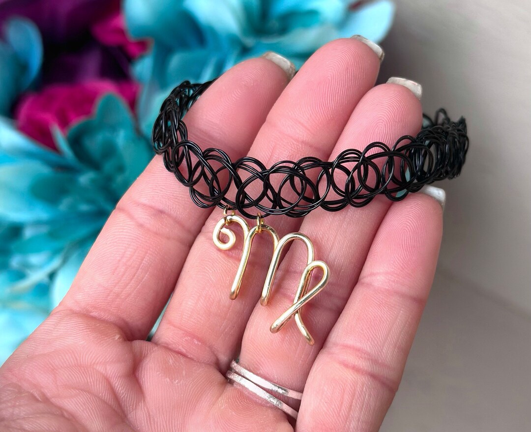 ZODIAC Symbol Choker, Custom Wire Wrap Zodiac Sign Pendant on Stretch ...