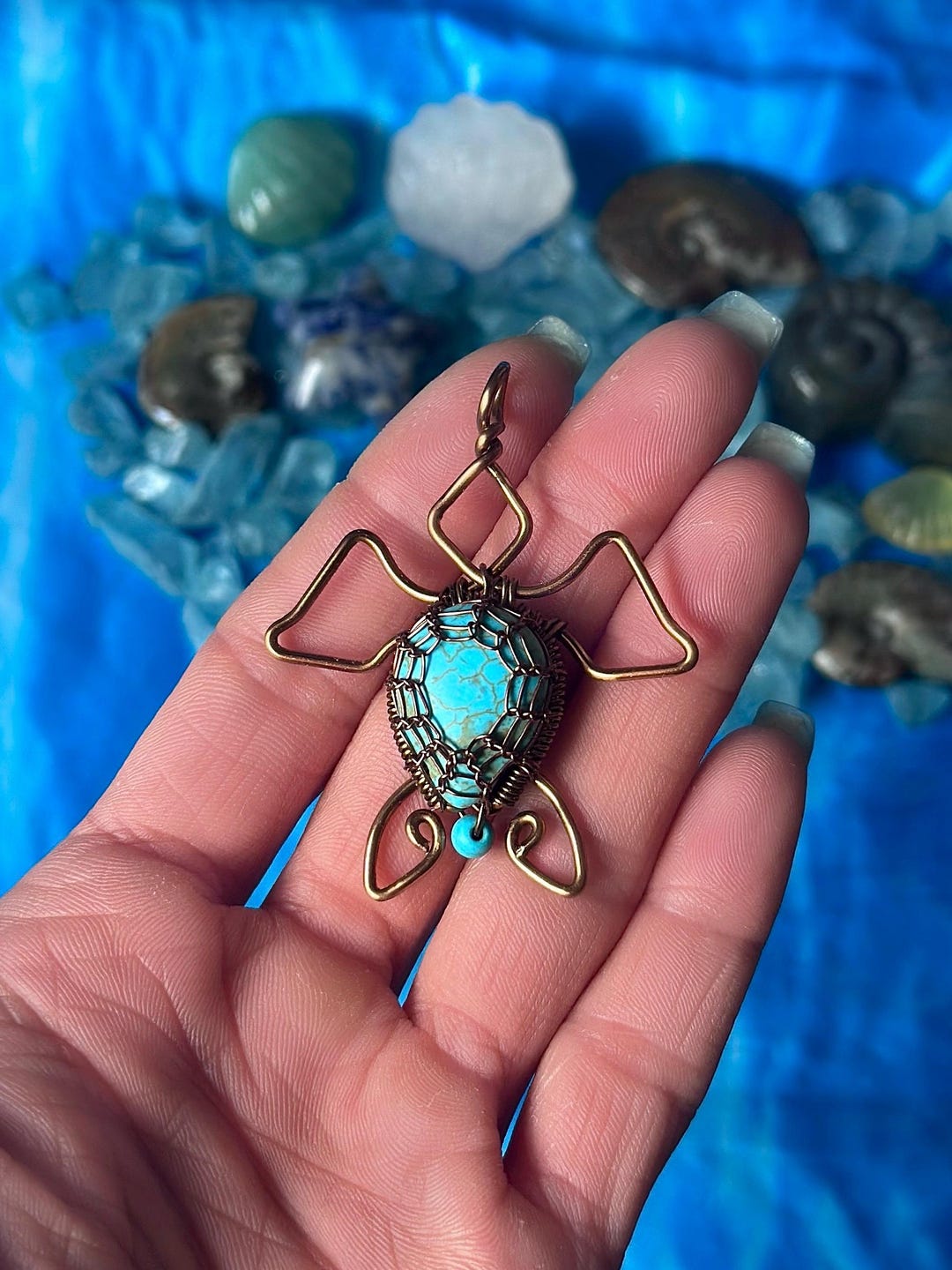 Wire Wrap Turtle - Howlite Turquoise Summer Turtle Pendant Necklace ...