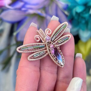 Wire Wrap Dragonfly - Mystic Quartz & Iridescent Glass Dragonfly ...