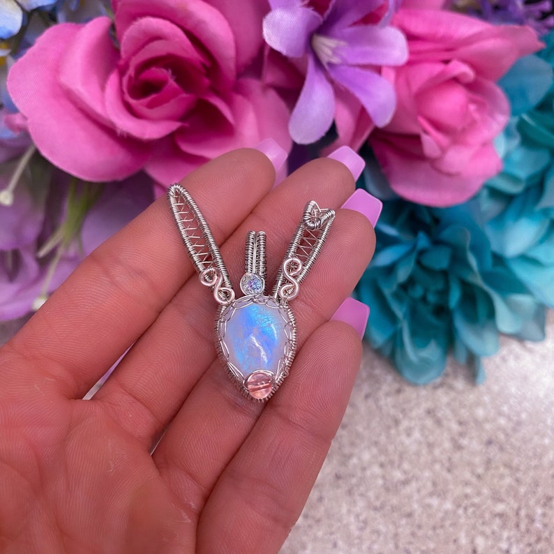 Wire Wrap Bunny Moonstone & Angel Aura Bunny Rabbit Pendant - Etsy