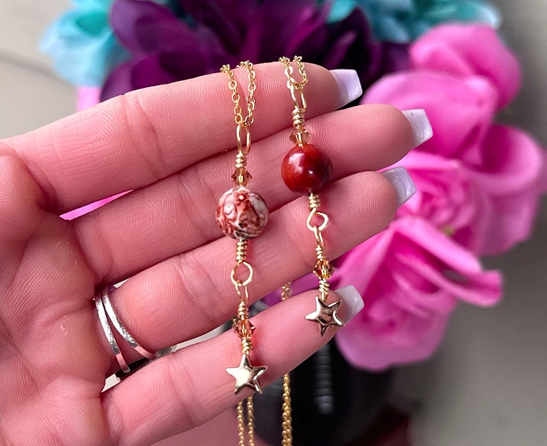 Wire Wrap Mars - Dainty Mars Necklace, Jasper or Jade Planet and Star ...
