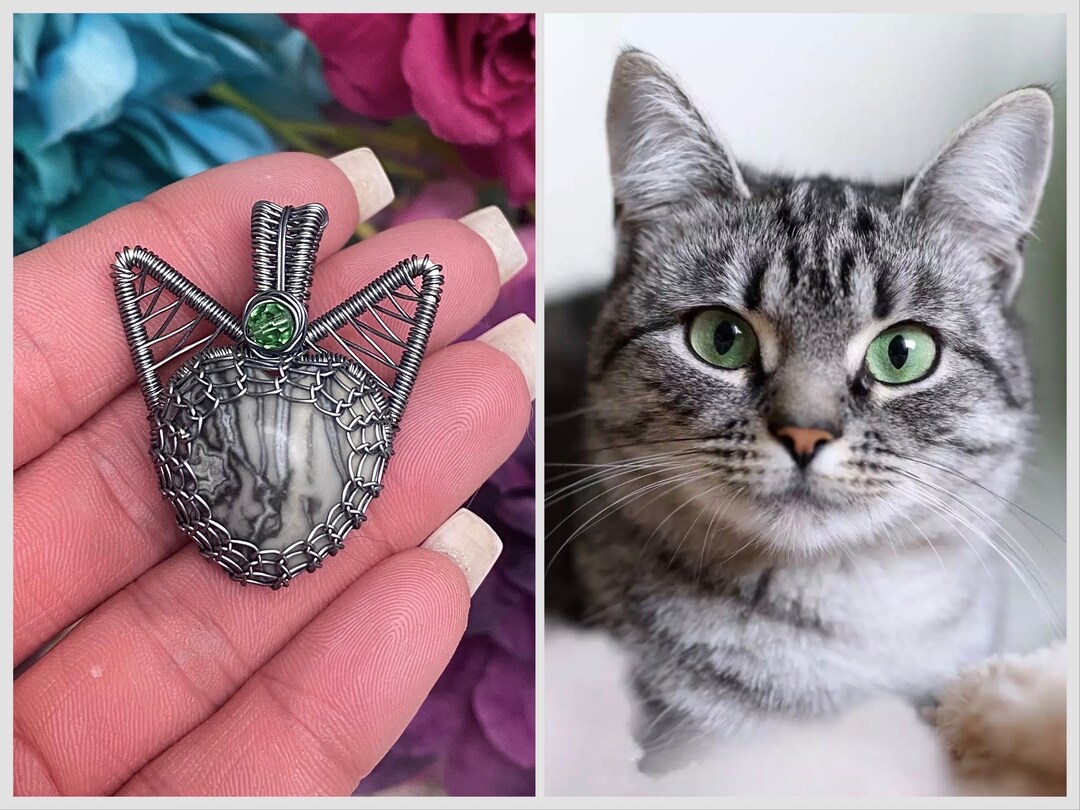 Custom Cat Pendant - Wire Wrap Cat, Crystal Cat Necklace Customized by ...