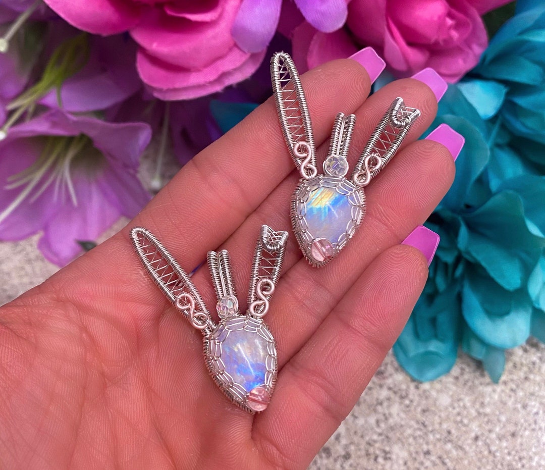 Wire Wrap Bunny Moonstone & Angel Aura Bunny Rabbit Pendant - Etsy
