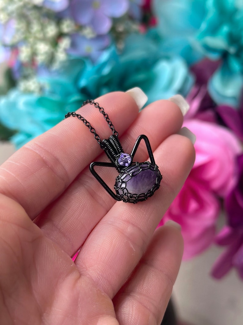 Wire Wrap Cat - Amethyst & Glass Kitty Pendant Necklace, MADE-TO-ORDER ...