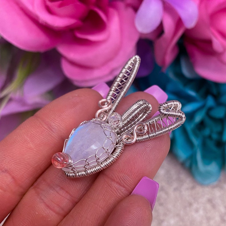Wire Wrap Bunny Moonstone & Angel Aura Bunny Rabbit Pendant - Etsy