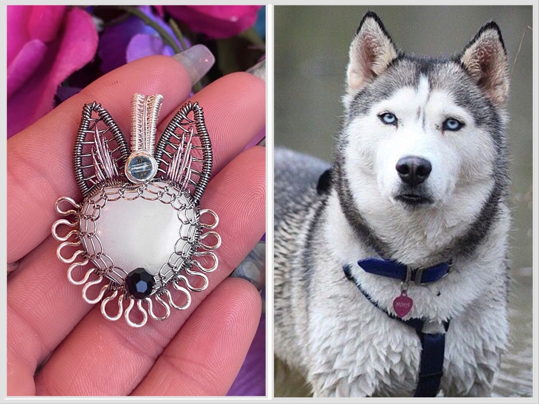 Wire Wrap Husky - White Jade Husky Malamute Wolf Pendant Necklace MADE ...