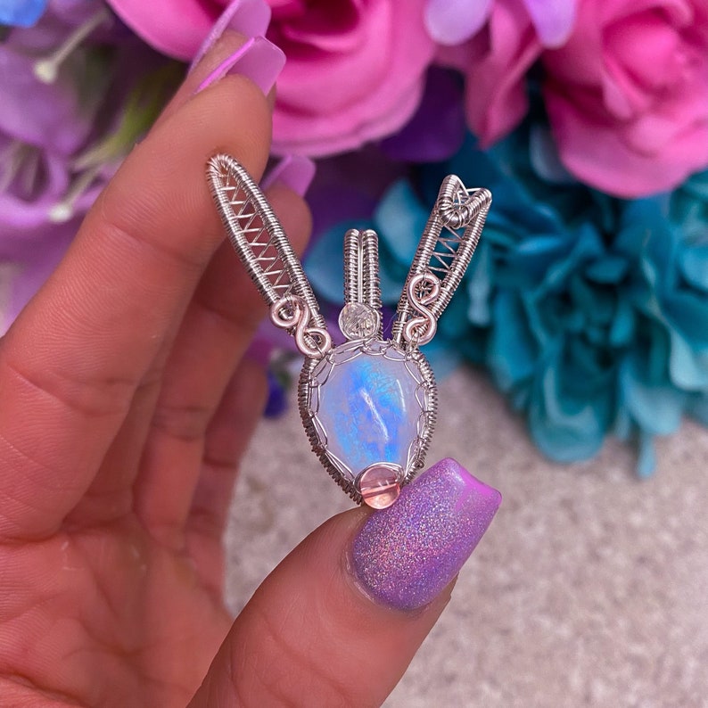 Wire Wrap Bunny Moonstone & Angel Aura Bunny Rabbit Pendant - Etsy