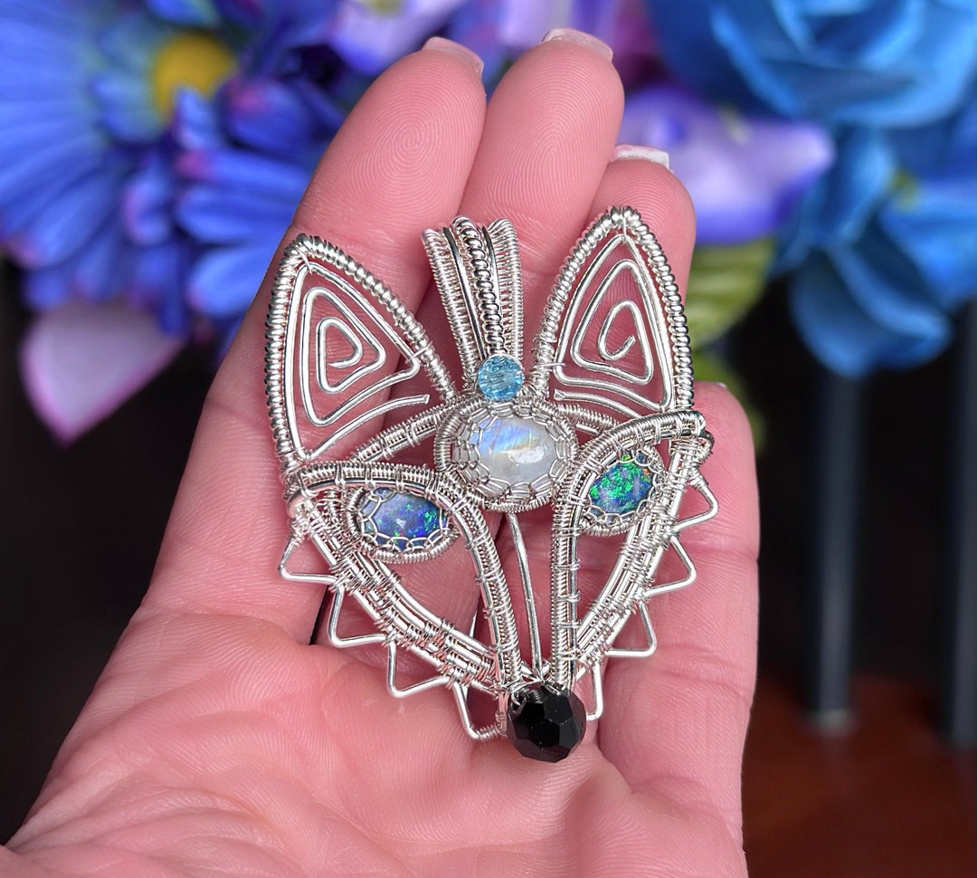 Wire Wrap Wolf - .925 Sterling Silver Australian Opal & Rainbow ...