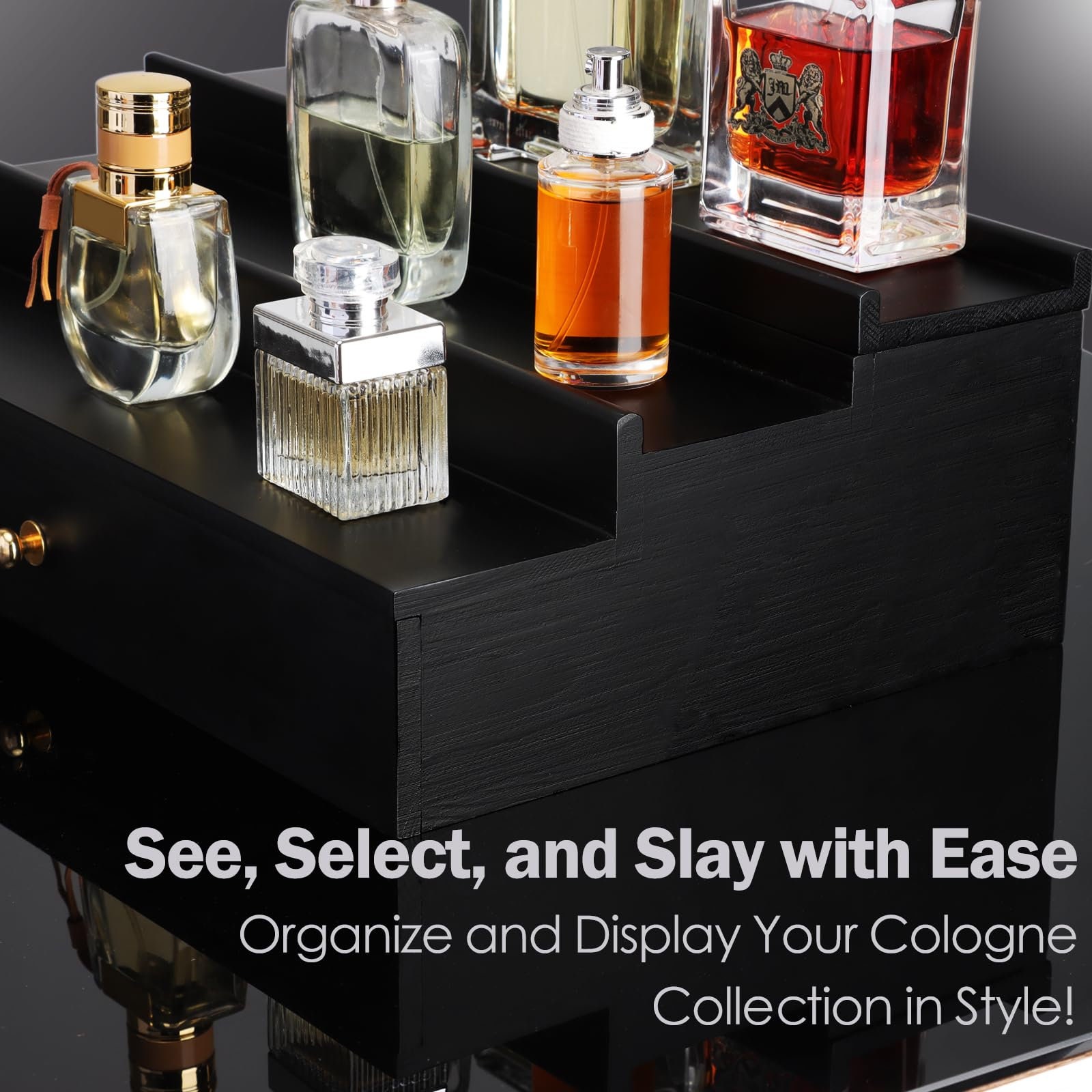 Cologne Organizer, Wooden Cologne Stand Black, Fragrance Display Shelf ...