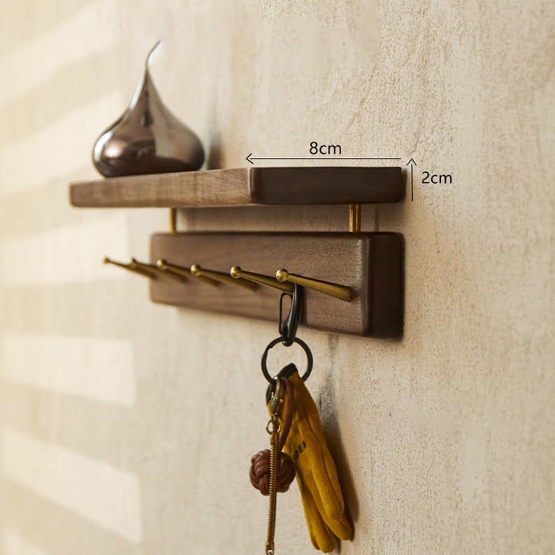 Walnut Wood Coat Rack With Shelf Wall-mounted Entryway Organizer With ...