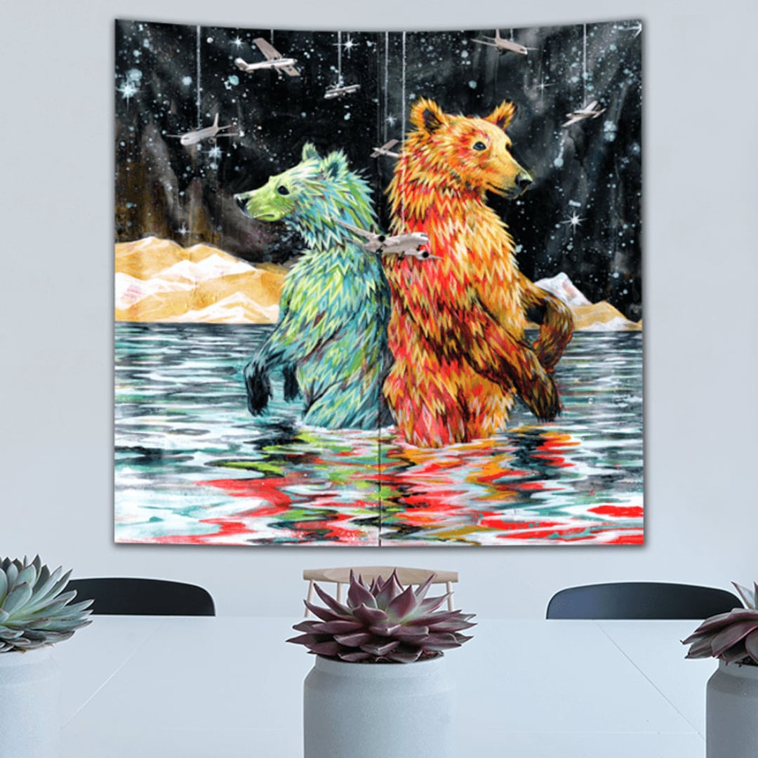 Black Ink Art Bear Back Tapestry by Third Eye Tapestries - Etsy