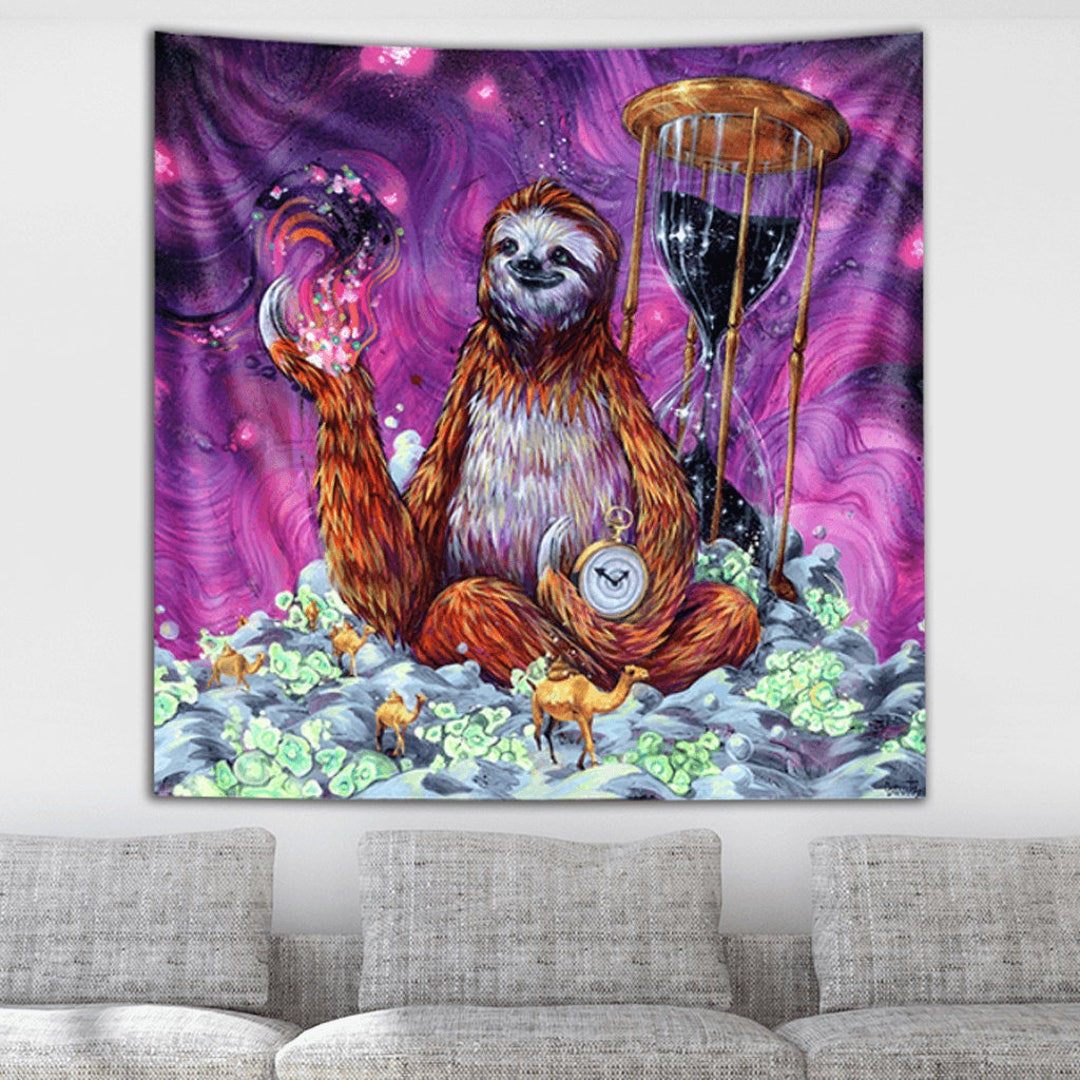 Black Ink Art Time Master Poop Sloth Tapestry by Third Eye - Etsy