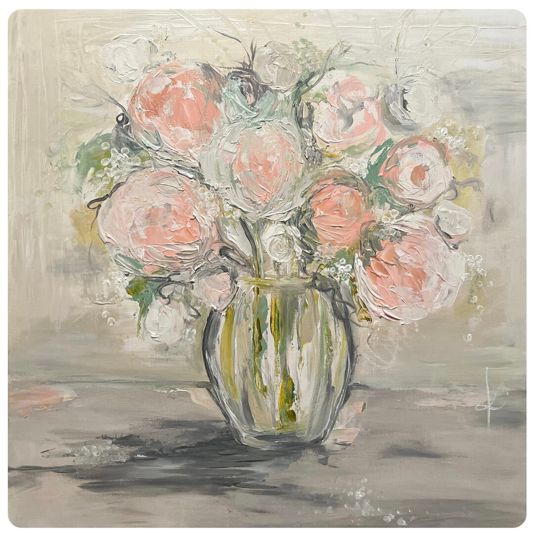 24x24 Original Palette Knife Painting Peony Flowers in Vase - Etsy