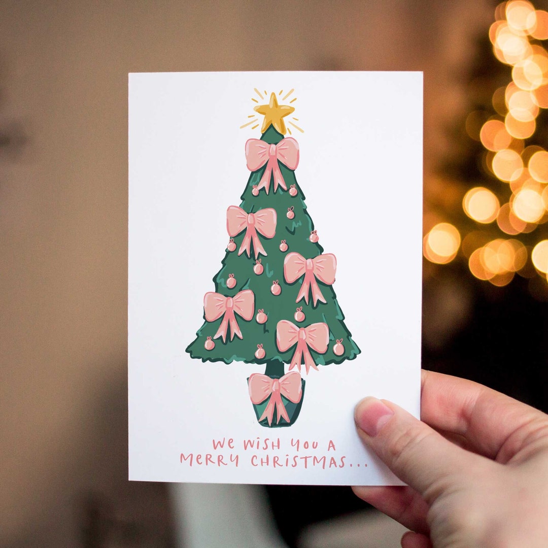 Pink Bow Christmas Cards Christmas Tree Cards Scandi - Etsy