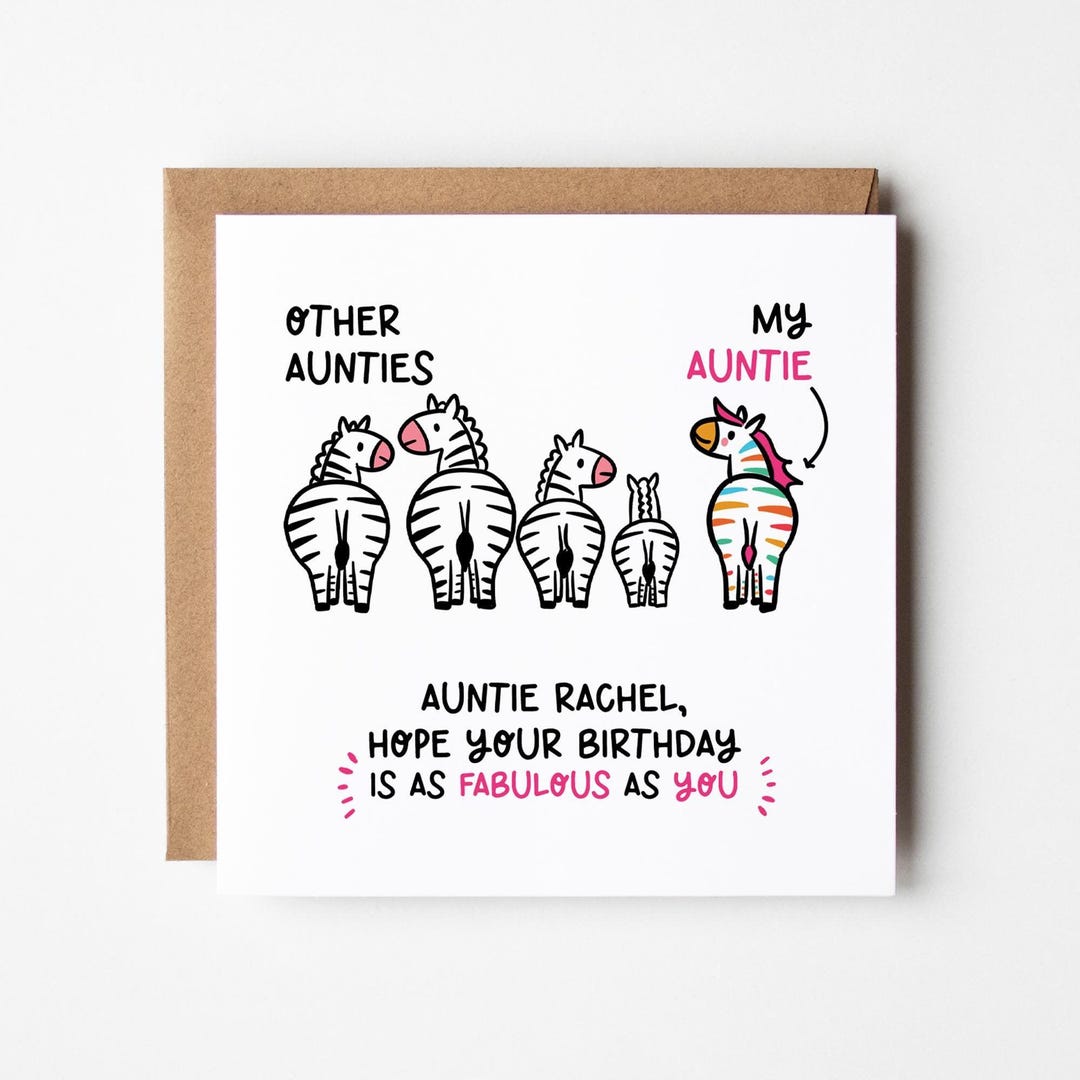 Auntie Birthday Card: Funny Personalised Design With Kraft Envelope ...
