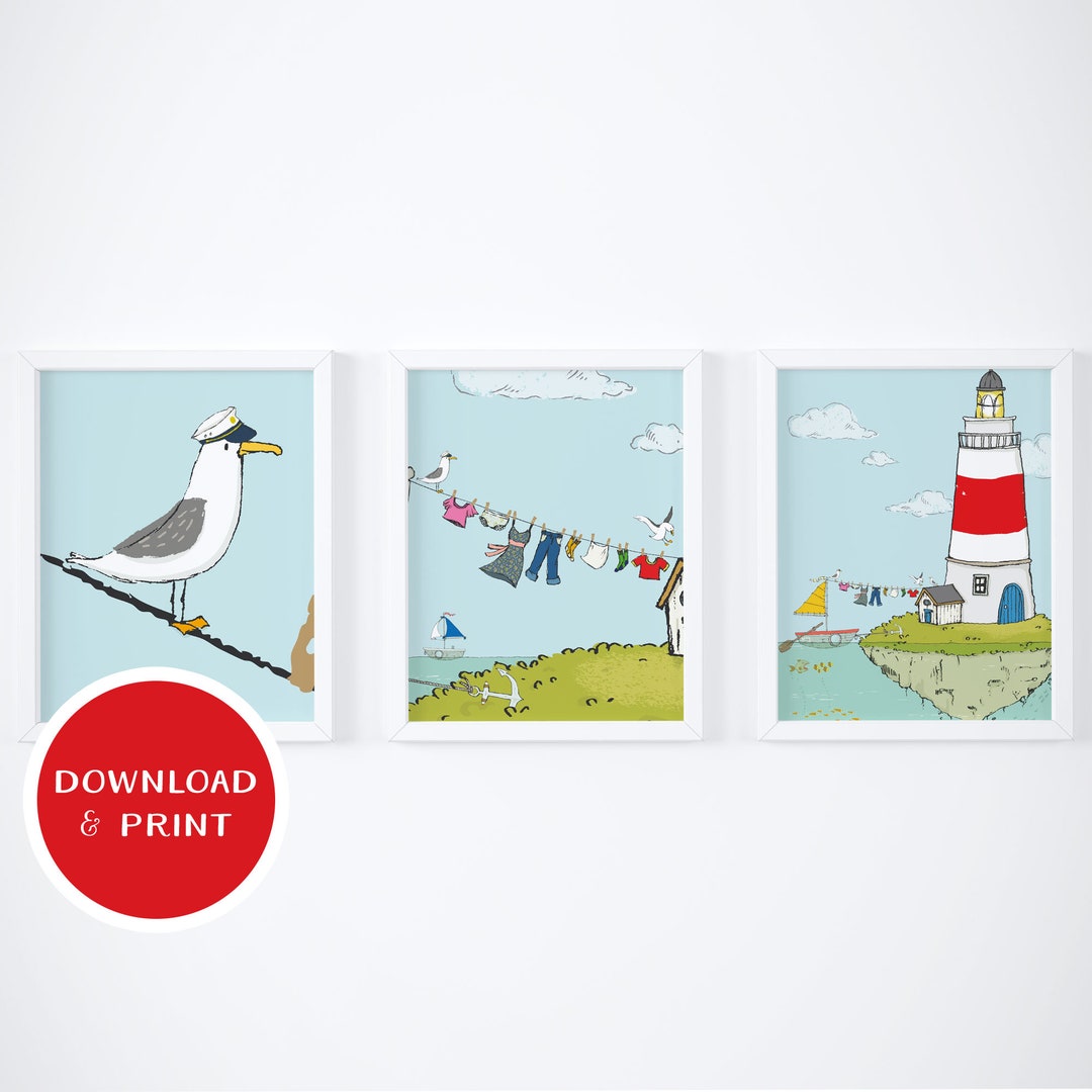 Seaside Printable Wall Art, Seaside Theme Digital Downloadable Print ...